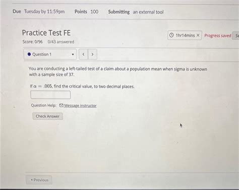 Solved You Are Conducting A Left Tailed Test Of A Claim
