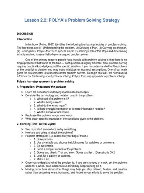 lesson 2 2 polya s problem solving strategydocx pdf insight