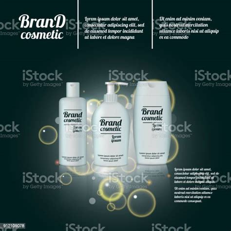 3d 현실 화장품 병 광고 템플릿입니다 거품과 반짝 컨셉 디자인을 광고 하는 화장품 브랜드 3차원 형태에 대한 스톡 벡터 아트 및 기타 이미지 Istock