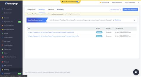 razorpay upi webhook setup jungleworks support