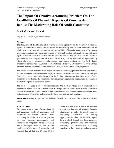 Pdf The Impact Of Creative Accounting Practices On The Credibility Of Financial Reports Of