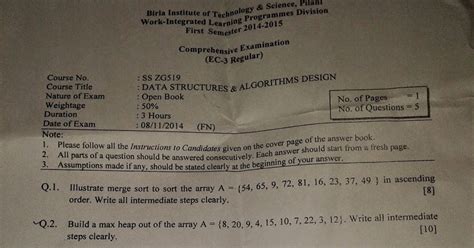 Bits Pilani Wilp Sem 1 Final Exam Question Paper Regularmakeup