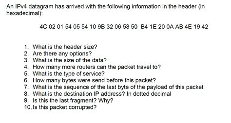 Solved An Ipv4 Datagram Has Arrived With The Following
