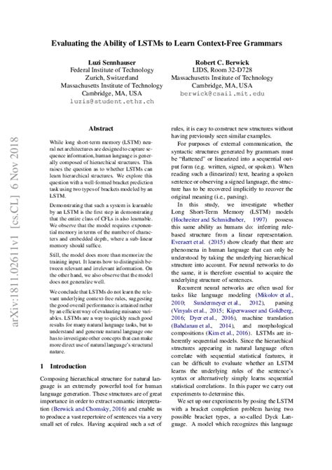 pdf evaluating the ability of lstms to learn context free grammars