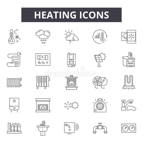 Heating Line Icons For Web And Mobile Design Editable Stroke Signs Heating Outline Concept
