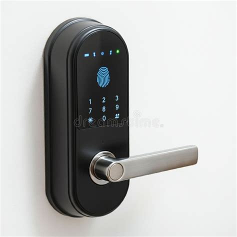 Digital Smart Lock With A Sleek Black Touchpad Interface Mounted On A White Door Stock