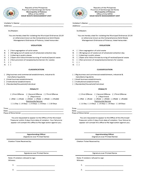 Citation Ticket Download Free Pdf Waste Management Secondary