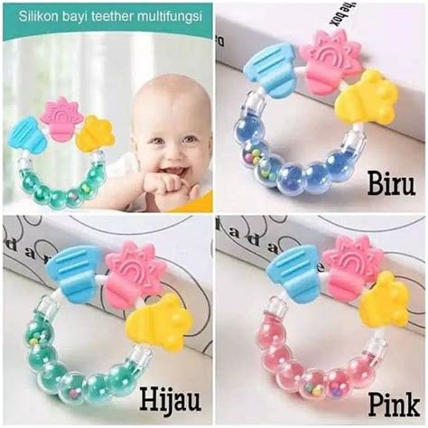 PAKET 3 Mainan Rattle Genggam Bayi Gigitan Empeng Buah Plastik Dengan ...