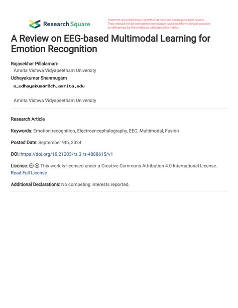 Pdf A Review On Eeg Based Multimodal Learning For Emotion Recognition