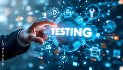Software Testing Concept Hand Interacting With Digital Interface Digital Testing And Quality