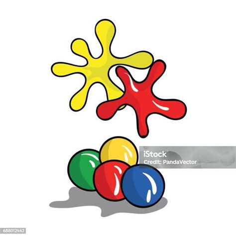 흰색 배경에 고립 된 만화 스타일의 페인트 볼 아이콘에 대 한 공 페인트 볼 기호 주식 벡터 일러스트입니다 0명에 대한 스톡