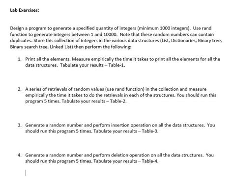 Solved Lab Exercises Design A Program To Generate A Chegg