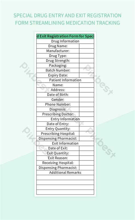 special drug entry and exit registration form streamlining medication