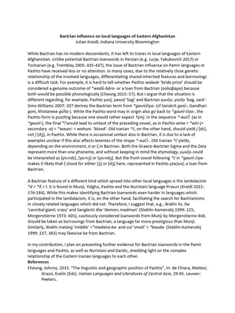 Bactrian Influence On Local Languages Of Eastern Afghanistan Pdf