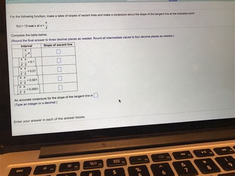 solved for the following function make a table of slopes of
