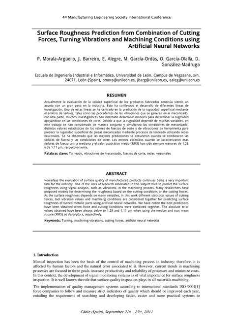 pdf surface roughness prediction from combination of cutting forces