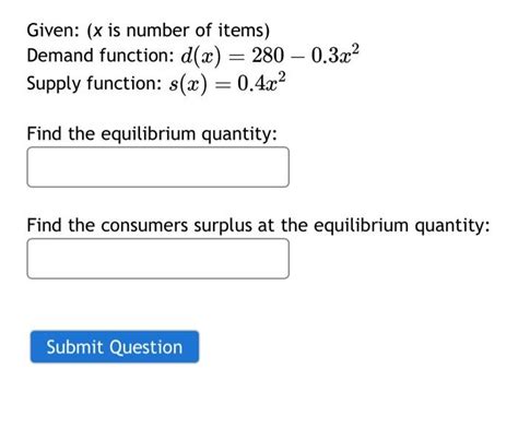 given x is number of items demand function