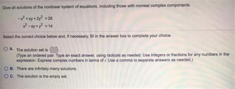 Solved Give All Solutions Of The Nonlinear System Of Chegg