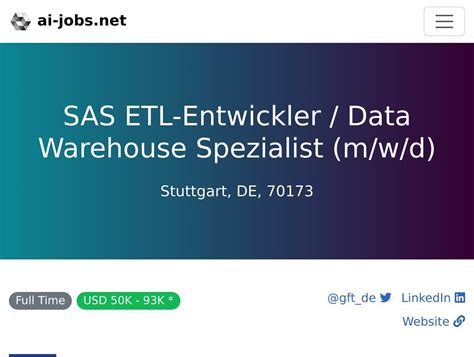 Hiring Sas Etl Entwickler Data Warehouse Spezialist Mwd In