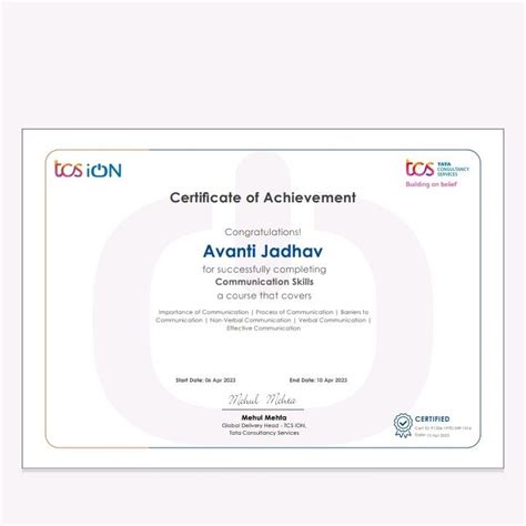 Avanti Jadhav On Linkedin Tcs Tcsion Learningeveryday Communicationskills Certification