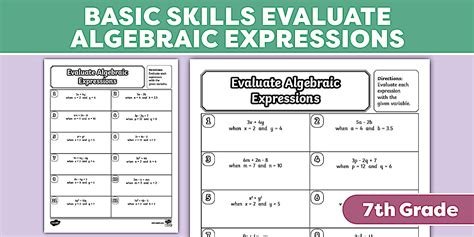 Math Basic Skills Evaluate Algebraic Expressions Practice