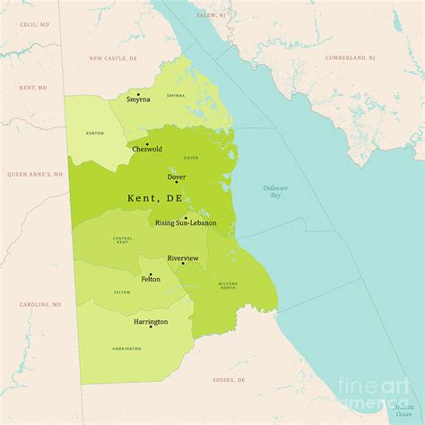 De Kent County Vector Map Green Digital Art By Frank Ramspott Pixels