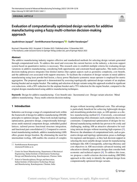 Evaluation Of Computationally Optimized Design Variants For Additive