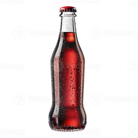 Refreshing Cold Red Soda Beverage In Condensation Covered Bottle