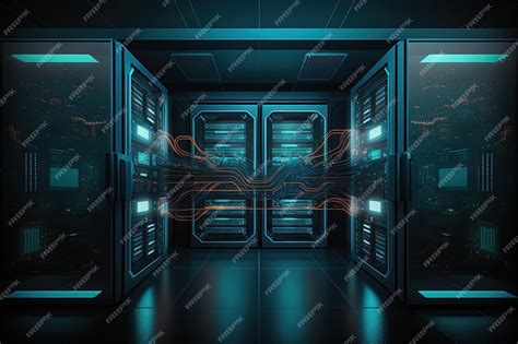 Premium Photo Generative Ai Data Center Room With Mainframe Storage Servers Cloud Network