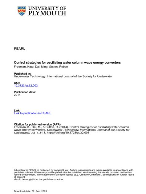 Control Strategies For Oscillating Water Column Wec Pdf Waves Turbine