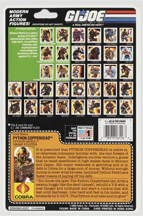 Hake S G I JOE 1989 PYTHON PATROL PYTHON COPPERHEAD V2 SERIES 8 34 BACK CARDED ACTION