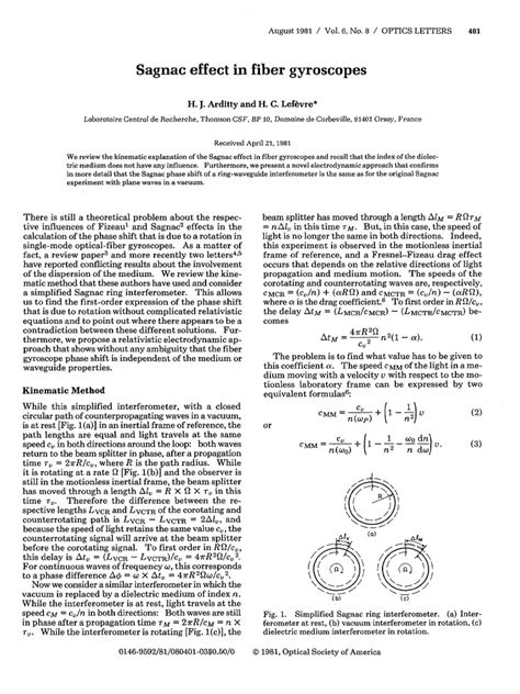 Sagnac Effect In Fiber Gyroscopes Pdf Interferometry Optical Fiber