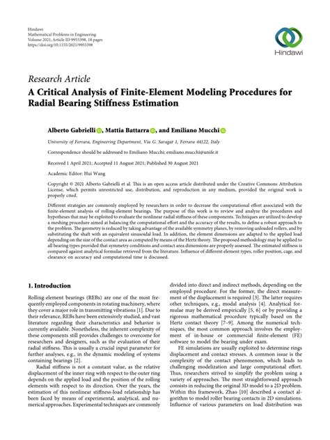 Pdf A Critical Analysis Of Finite Element Modeling Procedures For Radial Bearing Stiffness