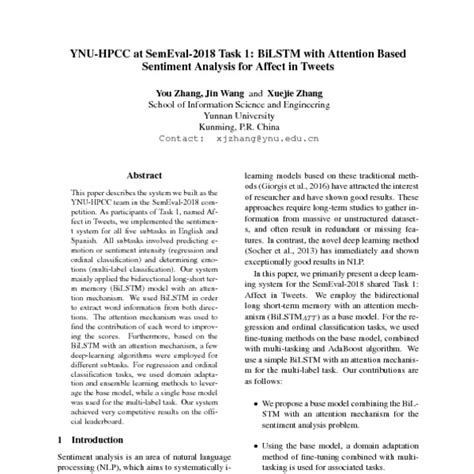 Ynu Hpcc At Semeval 2018 Task 1 Bilstm With Attention Based Sentiment Analysis For Affect In