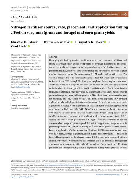 Pdf Nitrogen Fertilizer Source Rate Placement And Application Timing Effect On Sorghum