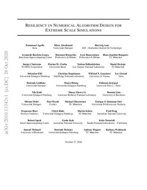 Pdf Resiliency In Numerical Algorithm Design For Extreme Scale