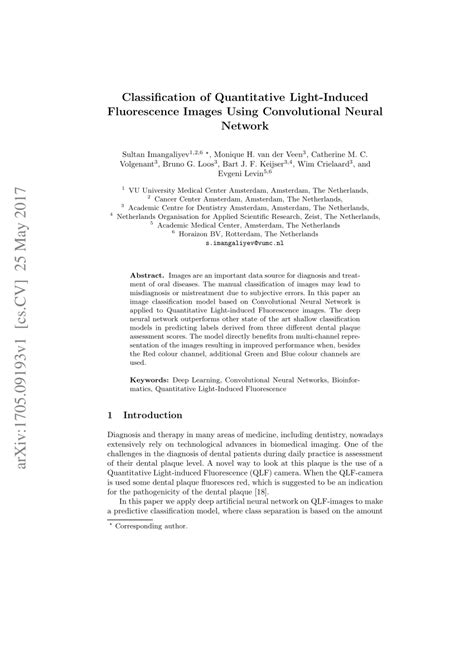 Pdf Classification Of Quantitative Light Induced Fluorescence Images Using Convolutional