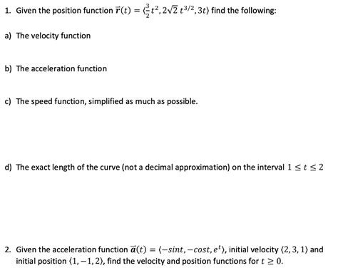solved 1 given the position function r t št2 272 3 2