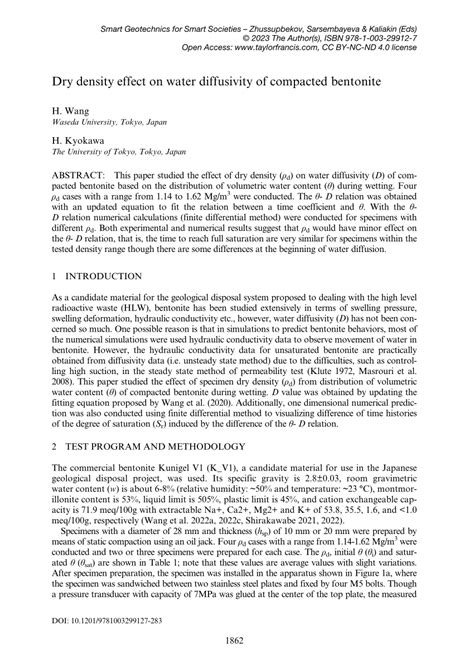 pdf dry density effect on water diffusivity of compacted bentonite