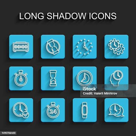 라인 시계 스톱워치 24 시간 디지털 알람 시계 스마트 워치 말풍선 오래된 모래 시계 시간 관리 및 아이콘을 설정합니다 벡터 24에 대한 스톡 벡터 아트 및 기타 이미지