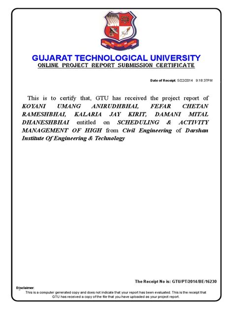 Gtu Project Certificate Pdf