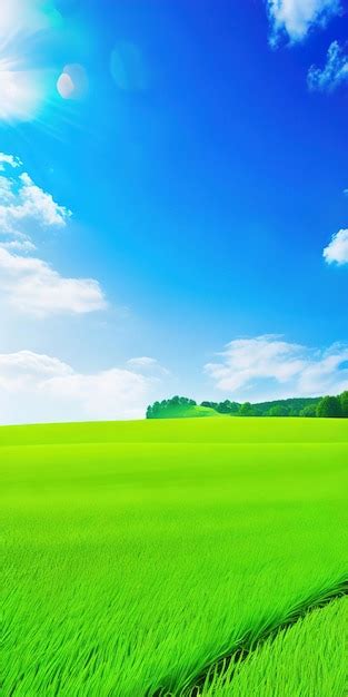 Beautiful Grass Field Landscape Background Wallpaper Premium Ai