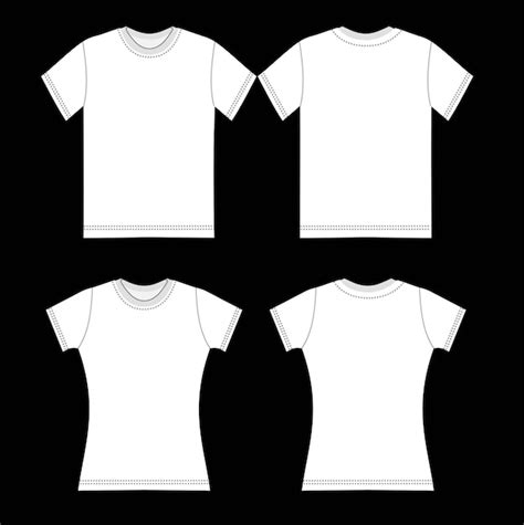 남자와 여자 빈 흰색 짧은 소매 Tshirt 템플릿 벡터 전면 및 후면 보기 흰색 Tshirt 프리미엄 벡터