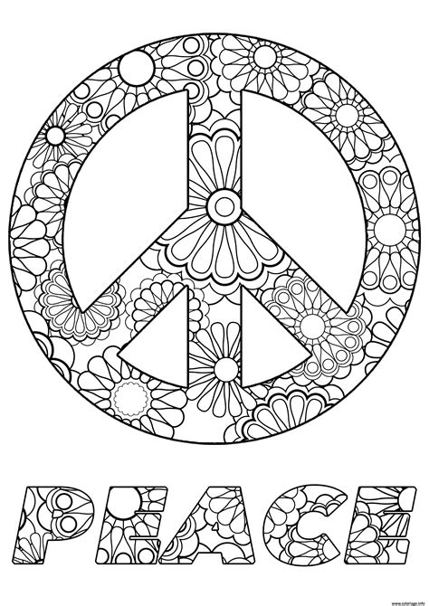 Coloriage Symbole Paix Et Fleurs Peace Dessin Janvier à Imprimer