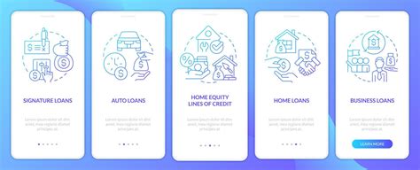 Loans Types Blue Gradient Onboarding Mobile App Screen Banking Service Walkthrough 5 Steps