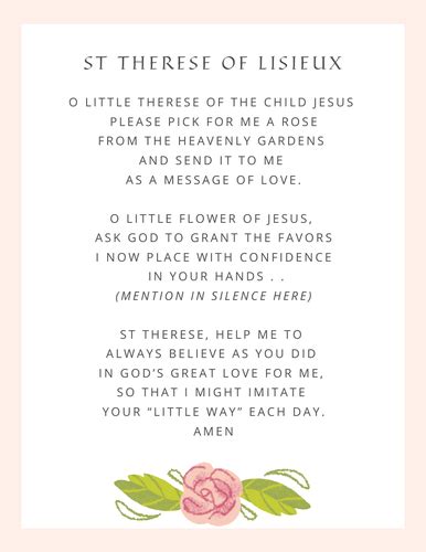 Prayer To St Therese Of Lisieux Teaching Resources