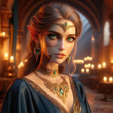 Photorealistic Noble Elf Girl With Emerald Green By Dissemiart On