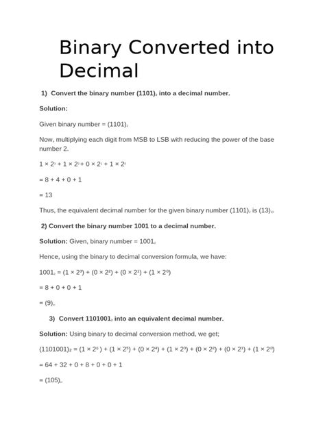 Binary Converted Into Decimal Pdf Lexicology Encodings