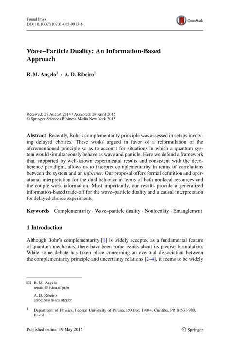 Pdf Waveparticle Duality An Information Based Approach