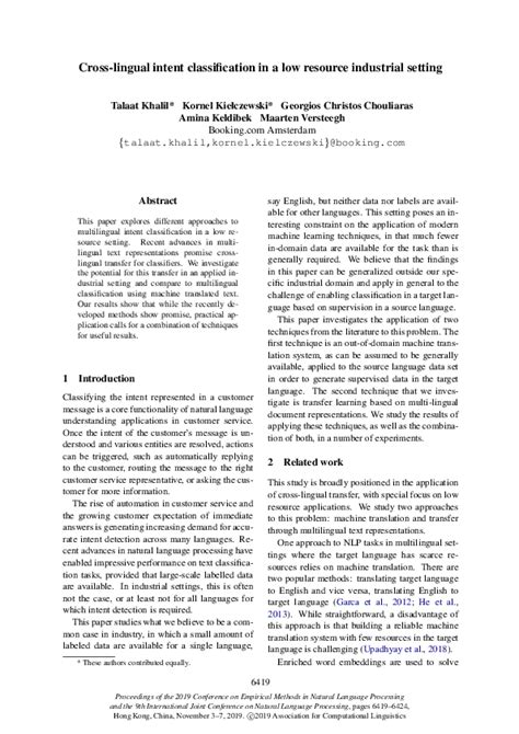 Pdf Cross Lingual Intent Classification In A Low Resource Industrial
